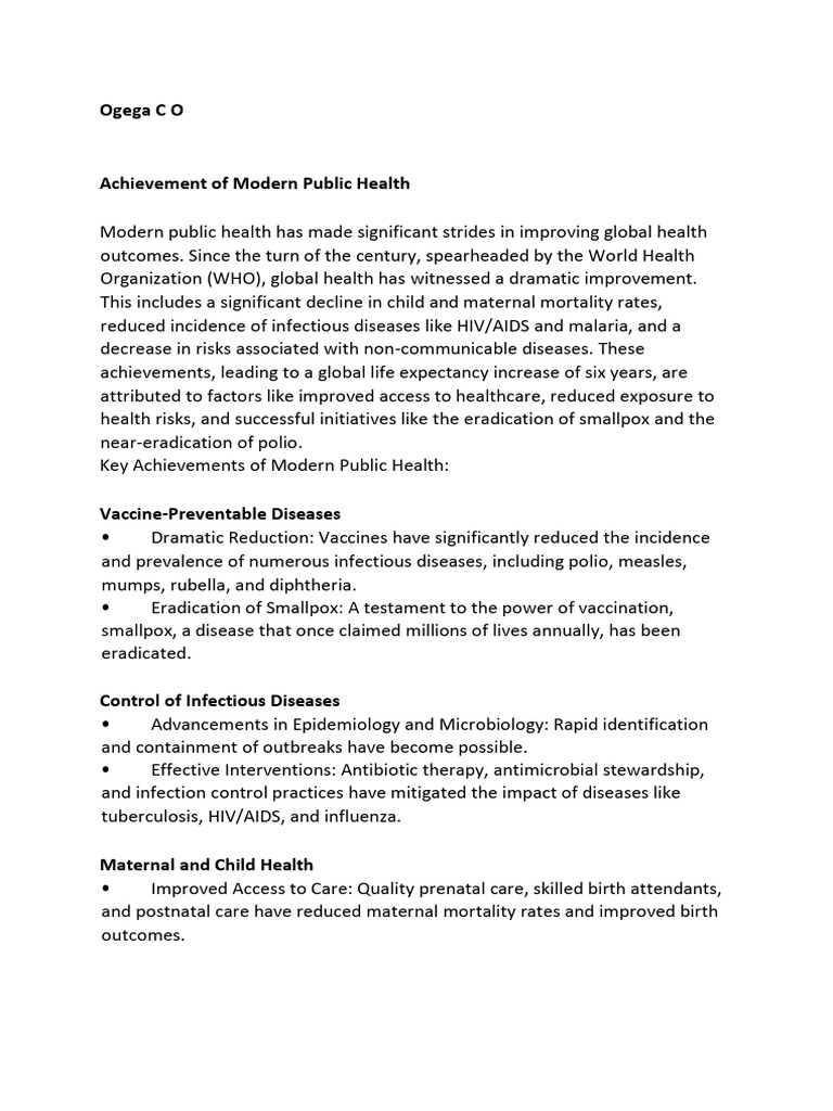 Modern Public Health Achievement | PDF | Public Health | Eradication Of ...
