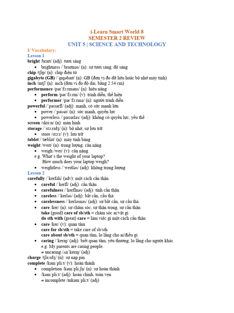 ĐỀ CƯƠNG T.ANH 8 | PDF