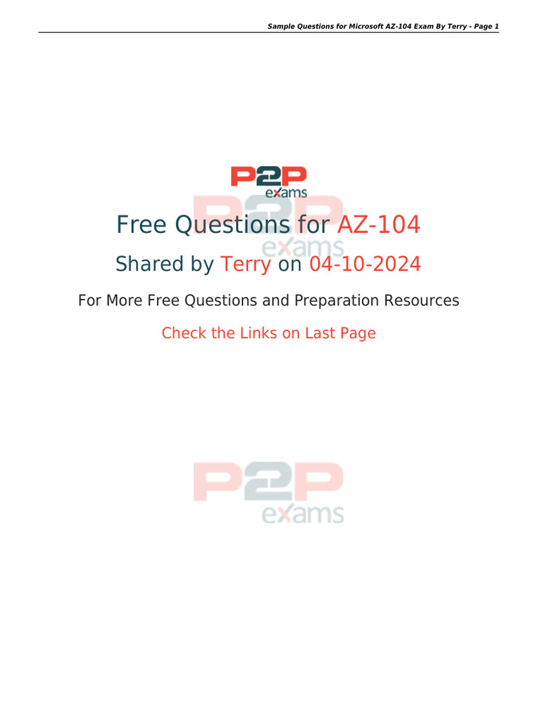 AZ-104 Exam Sample Questions | PDF | Microsoft Azure | Multiple Choice