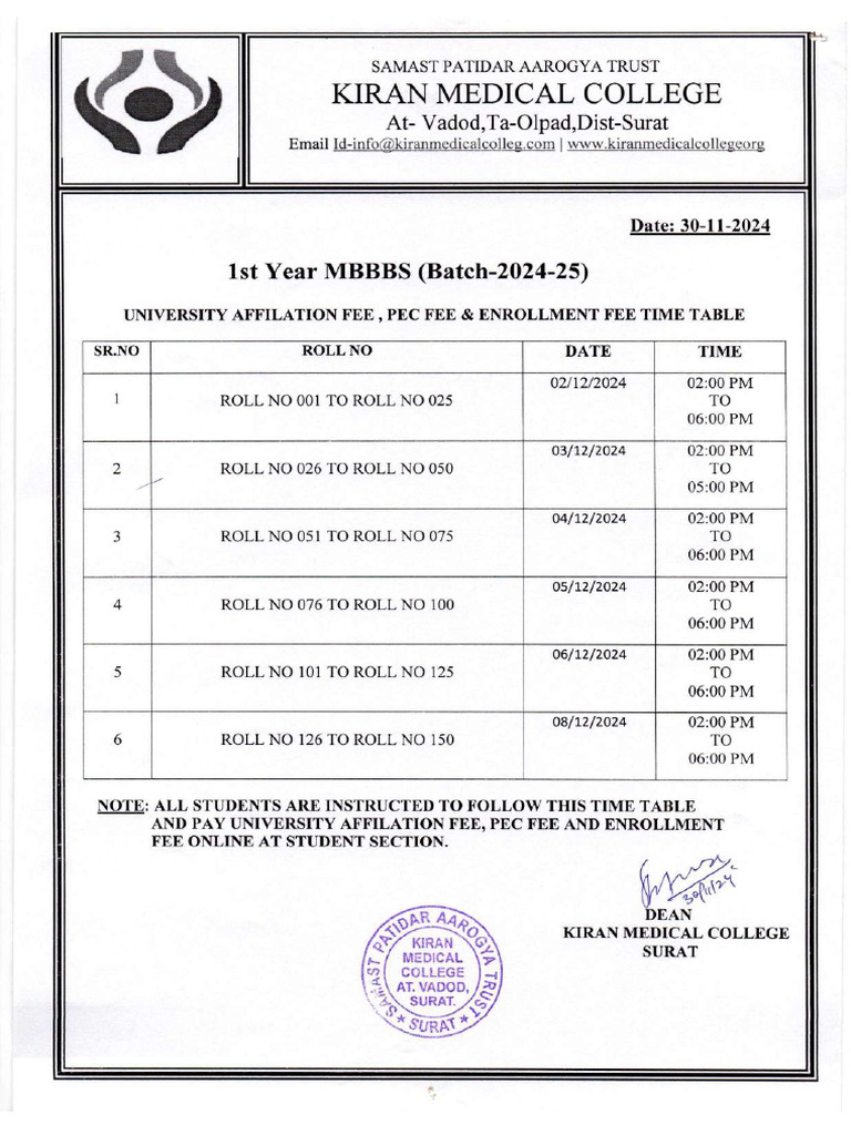 1st Year (Batch-2024-25) University Enrollment Fee Notice | PDF