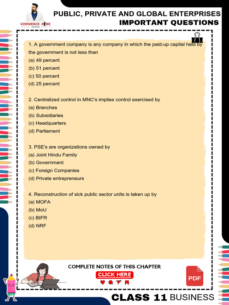 Worksheet PUBLIC, PRIVATE AND GLOBAL ENTERPRISES | PDF | Multinational ...