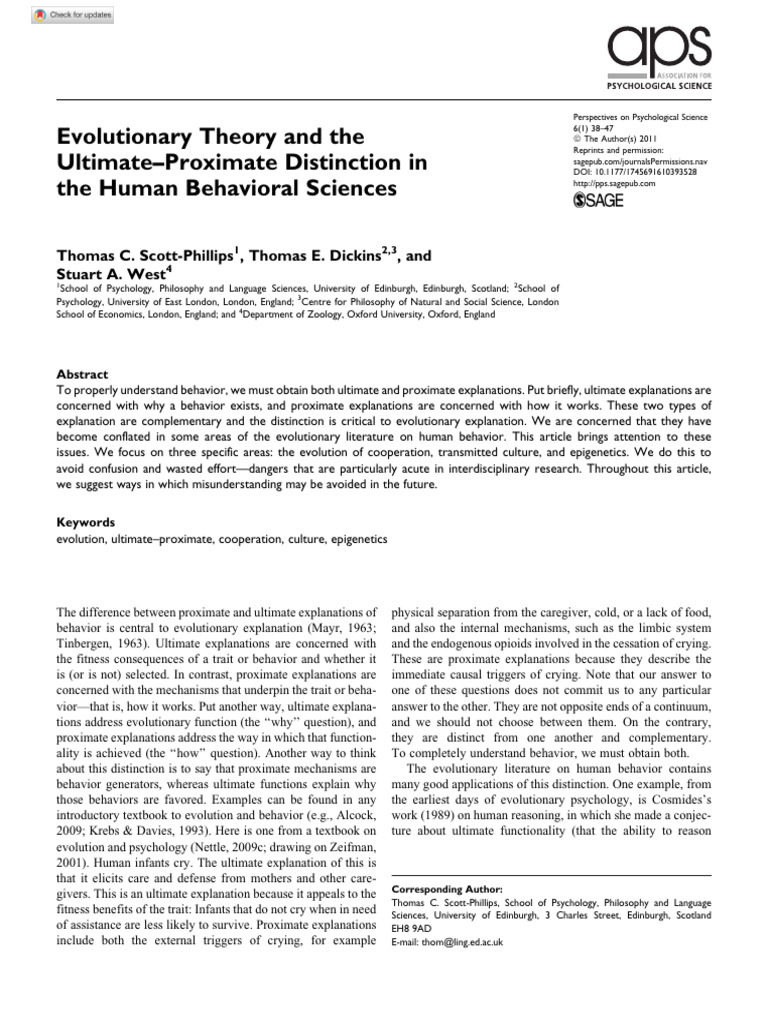 Ultimate-Proximate Distinction in Evolutionary Theory | PDF | Natural ...
