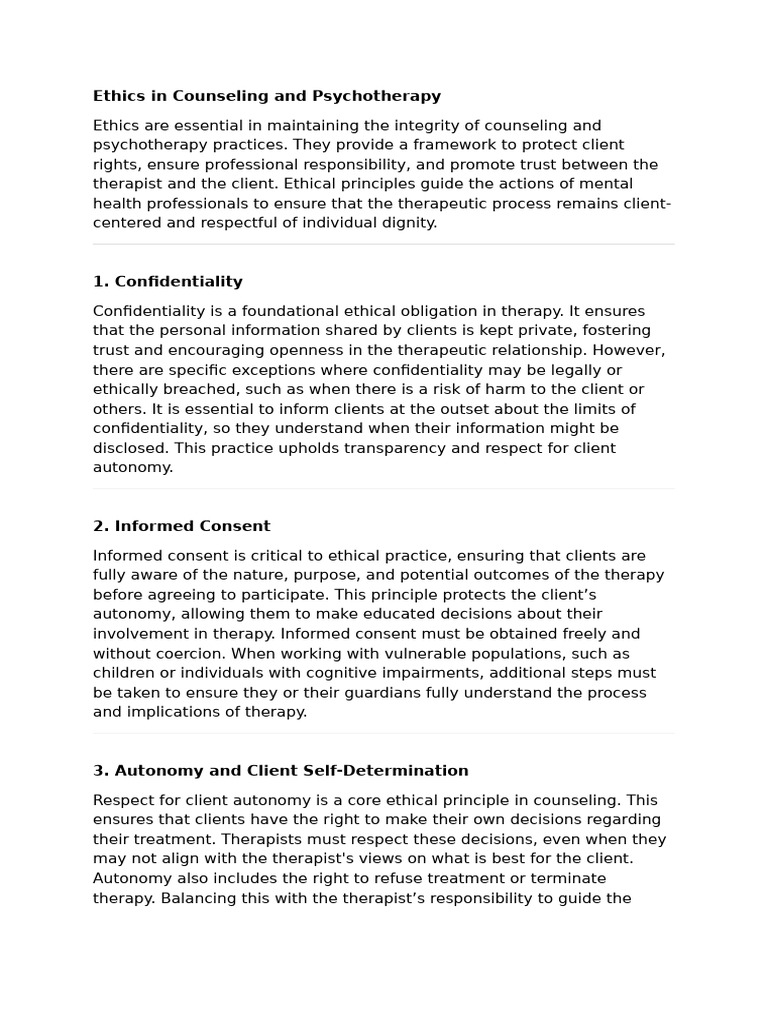 Ethics in Counseling and Psychotherapy | PDF | Psychotherapy | Autonomy
