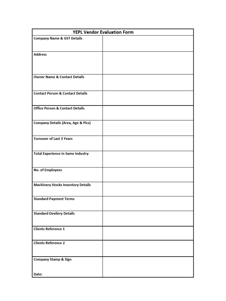Vendors Evaluation Form-1 | PDF