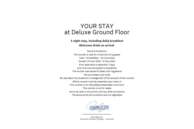 1 Night Stay, Including Daily Breakfast Welcome Drink On Arrival | PDF