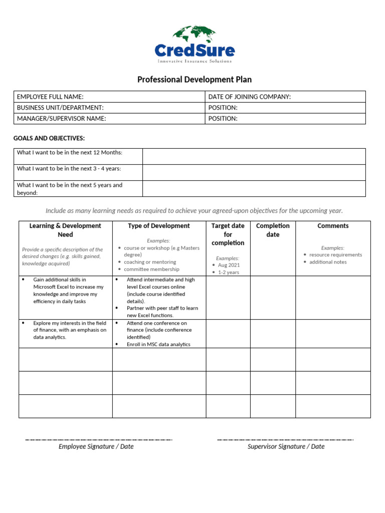 CREDSURE PDP Template | PDF | Mentorship | Microsoft Excel