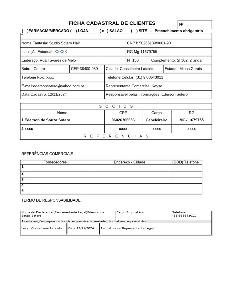 Ficha Cadastral em Branco | PDF