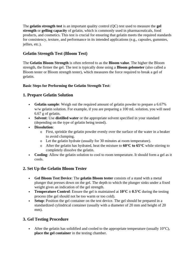 Gelatin Strength Test | PDF | Gelatin | Materials