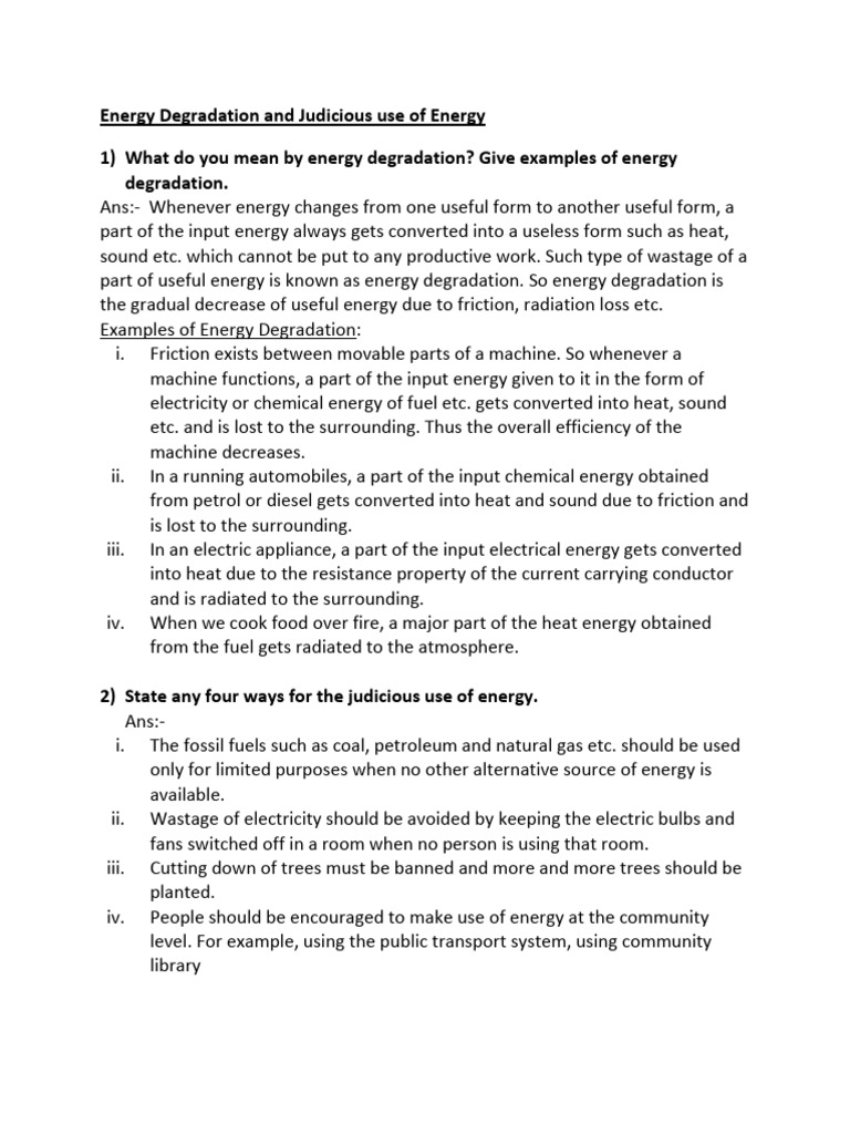 Energy Degradation and Judicious Use of Energy | PDF