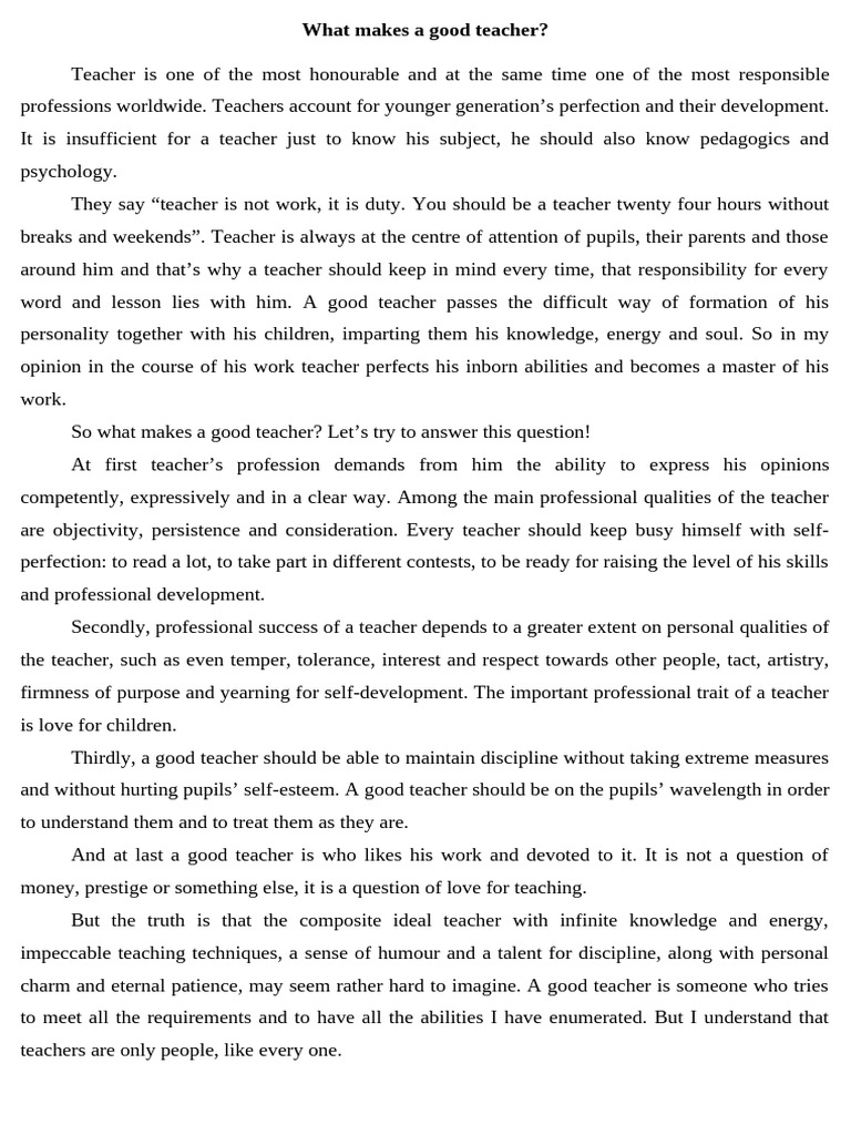 Qualities of a Good Teacher Explained | PDF | Teachers | Knowledge