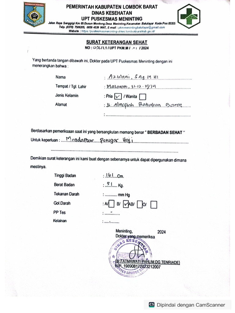Contoh Surat Keterangan Sehat | PDF
