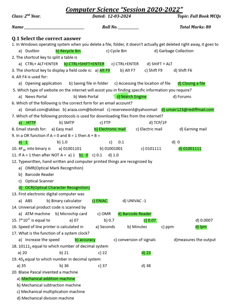 Full Book Computer Mcqs | PDF | Computer Data Storage | Computer Hardware