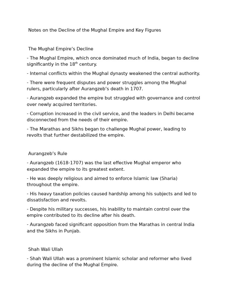 History Notes 2024 | PDF | Mughal Empire