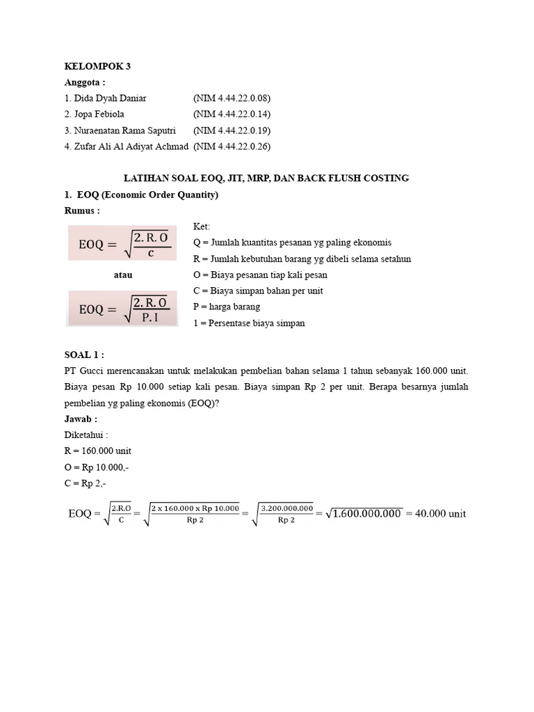 Soal EOQ, JIT, MRP, Dan Back Flush Costing | PDF