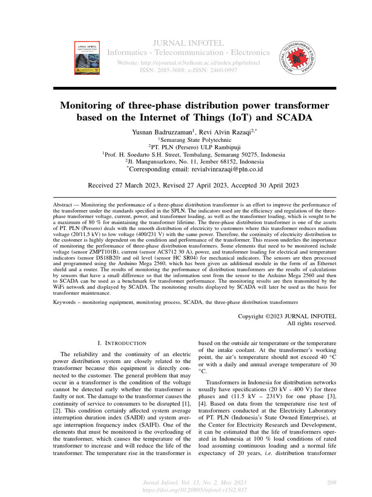 Monitoring of Three-Phase Distribution Power Trans | PDF | Transformer | Scada