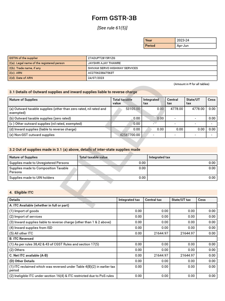 Filed: Form GSTR-3B | PDF | Money | Economies