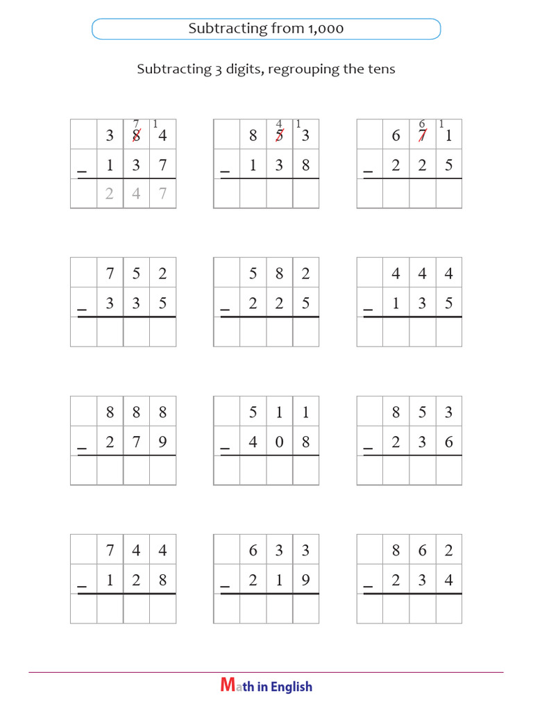 Worksheet Math Subtraction 3 | PDF