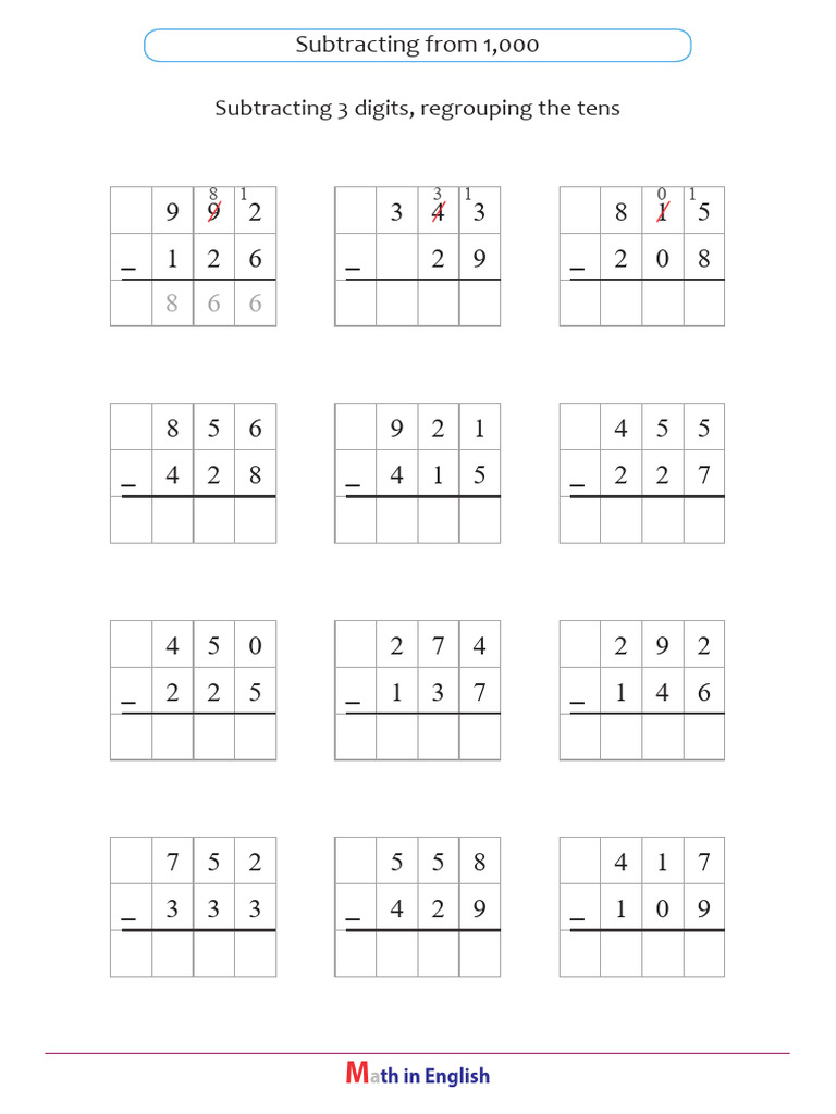 Worksheet Math Subtraction 4 | PDF