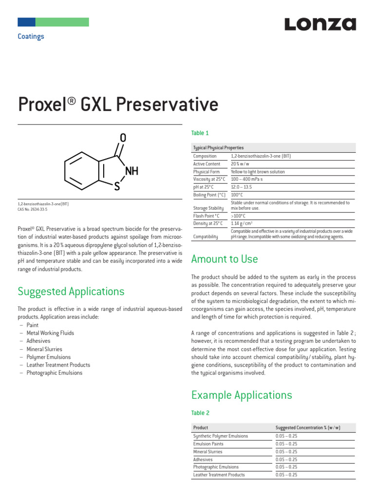 2017 04 Proxel-GXL-Preservative-INT TDS d4 HighRes | PDF | Damages ...