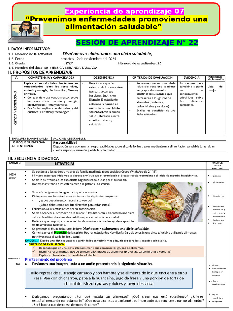 SESIÓN 22 DiISENAÑOS y Elaboramos Una Dieta Saludable | PDF | Dieta ...
