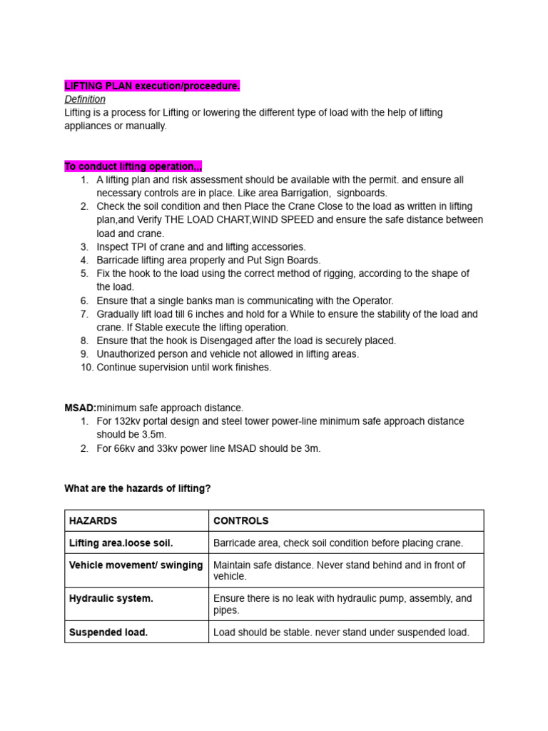 Lifting Plan. - 1 | PDF | Crane (Machine) | Elevator