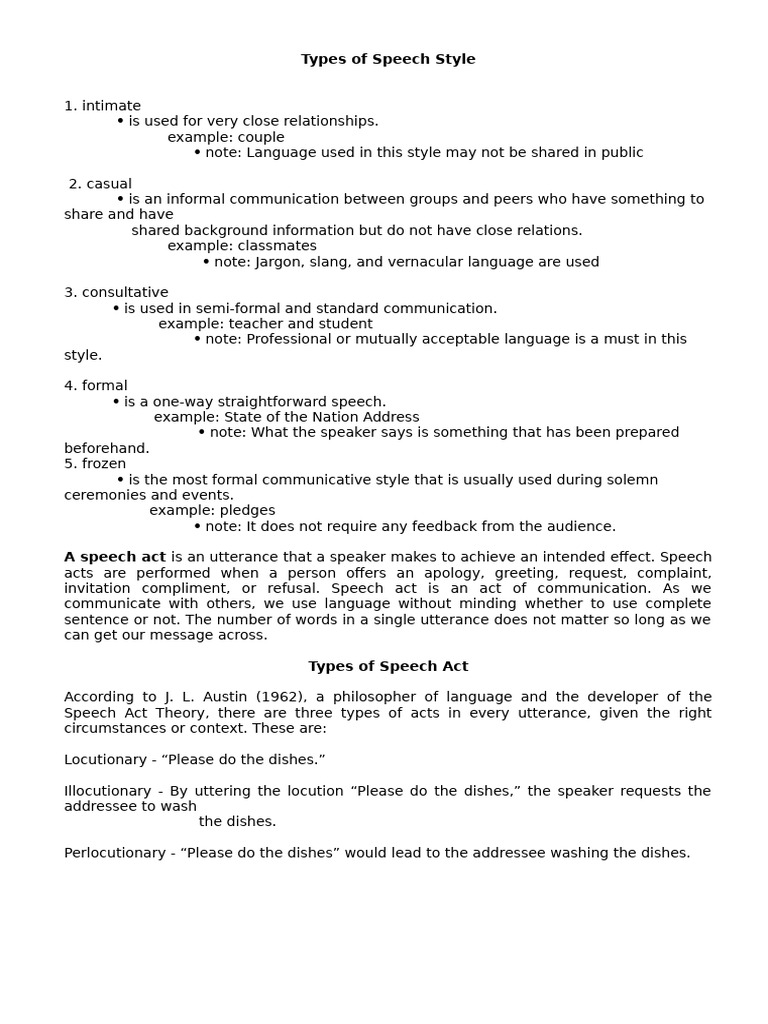 Types of Speech Style | PDF | Linguistics | Human Communication