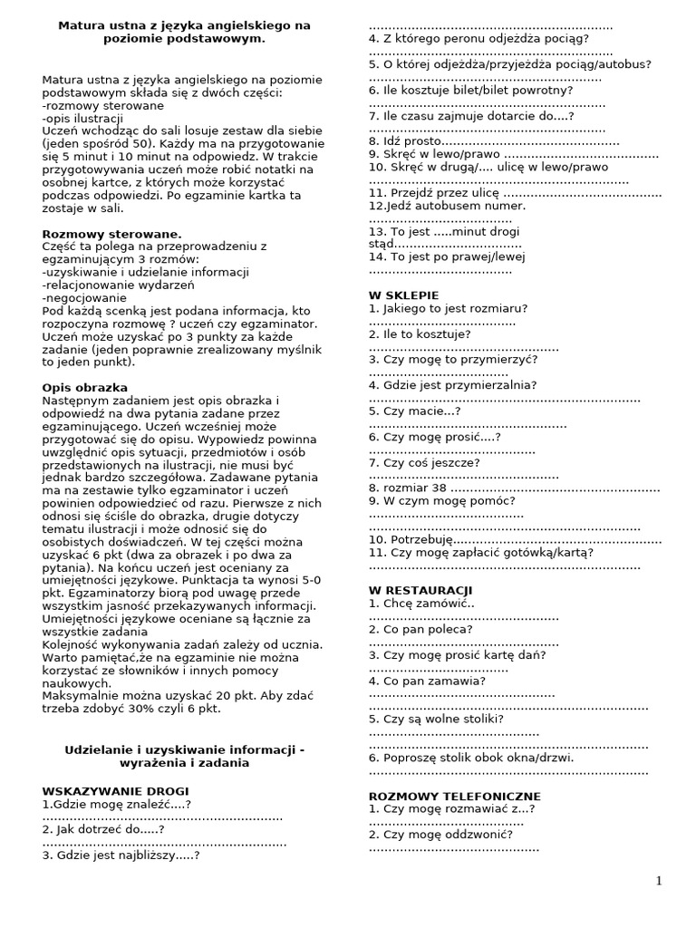 Matura Ustna ĆW | PDF