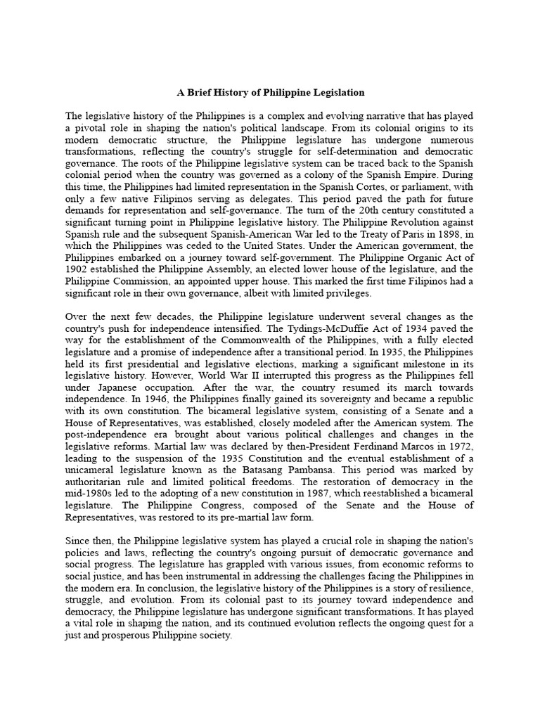 Brief History of The Philippine Legislation | PDF | Philippines ...