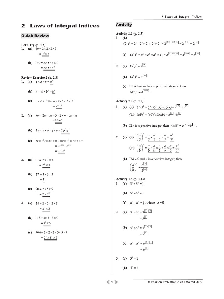 Junior Secondary Mathematics in Action 3A - Chapter 02 Laws of Integral ...