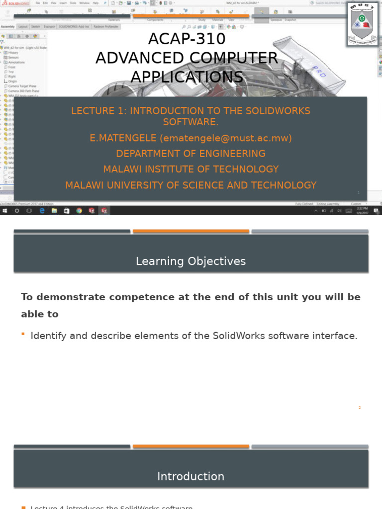 Lecture 4.0, Introduction To The SolidWorks Software - 103442 | PDF | Computer Aided Design ...