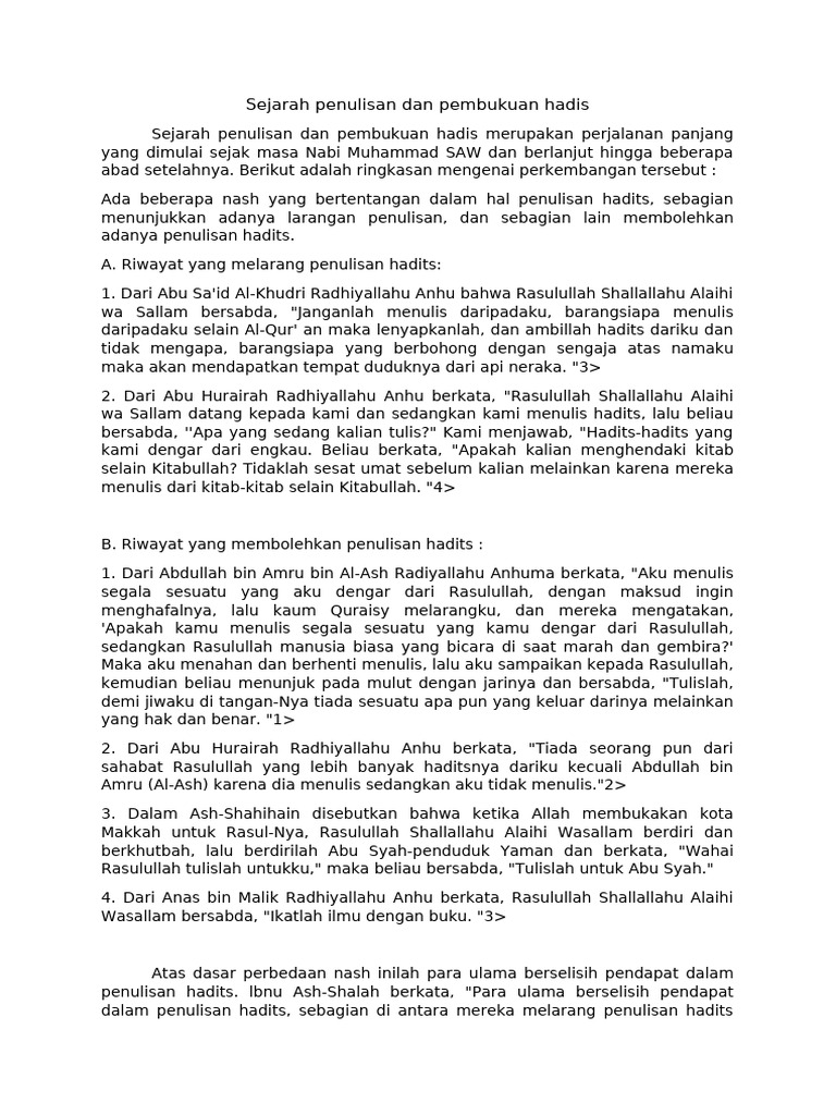 Sejarah Penulisan Dan Pembukuan Hadis | PDF