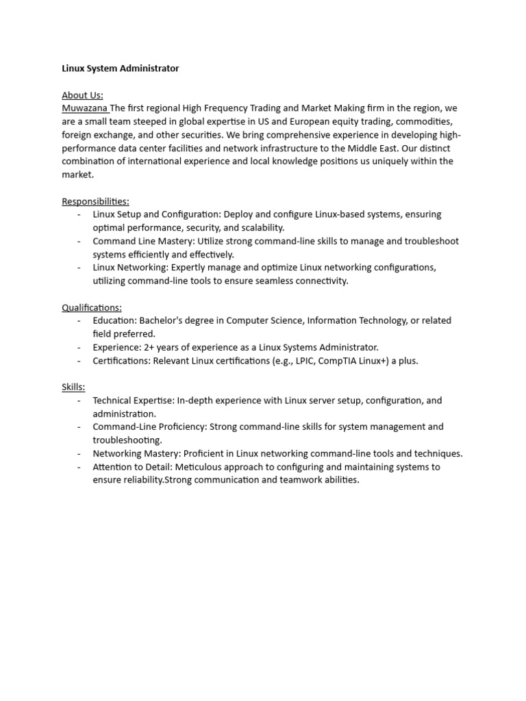 Linux System Administrator Role | PDF | System Administrator | Information Science