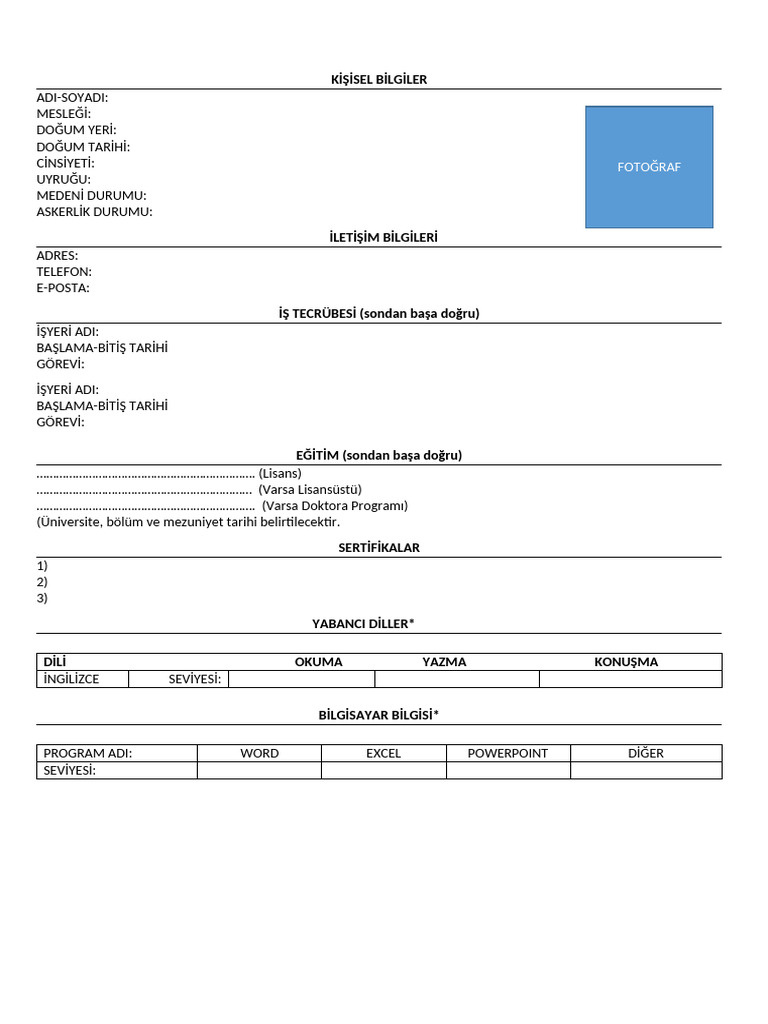 Sade CV Ornegi Turkce | PDF