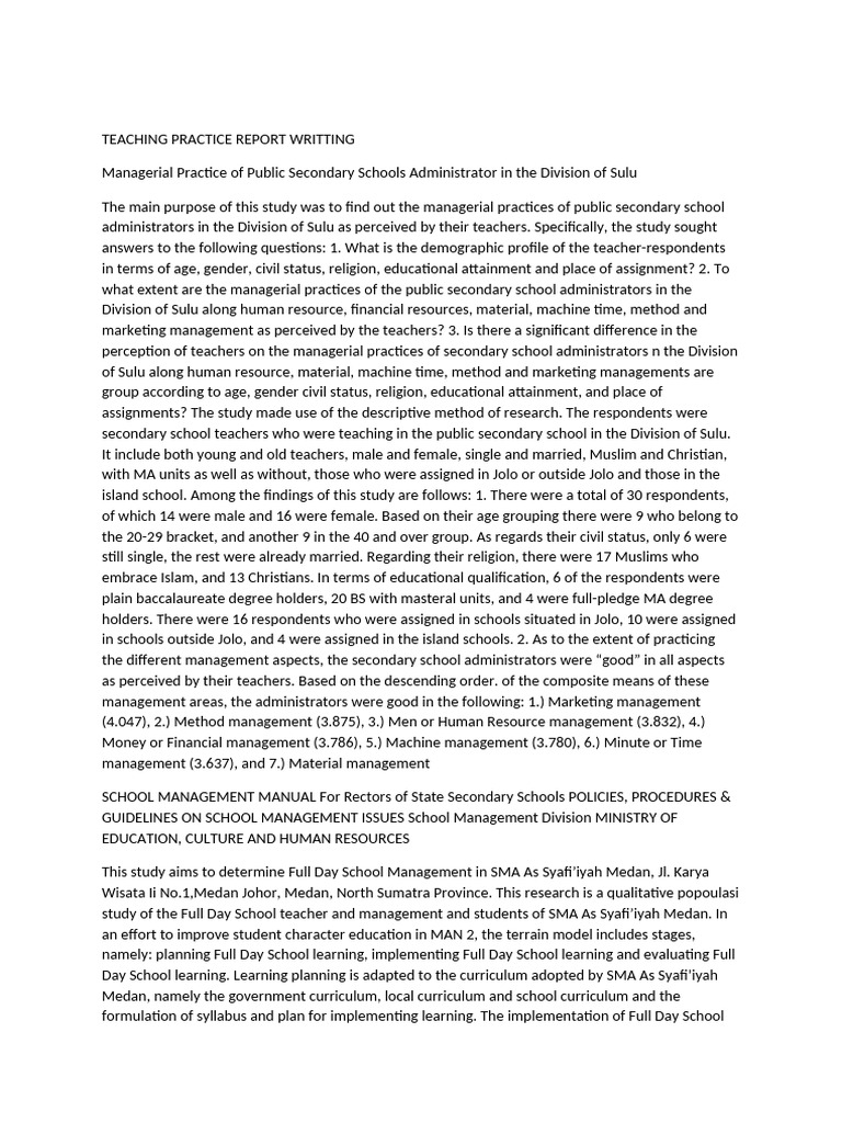 Teaching Practice Report Writting | PDF | Teachers | Schools