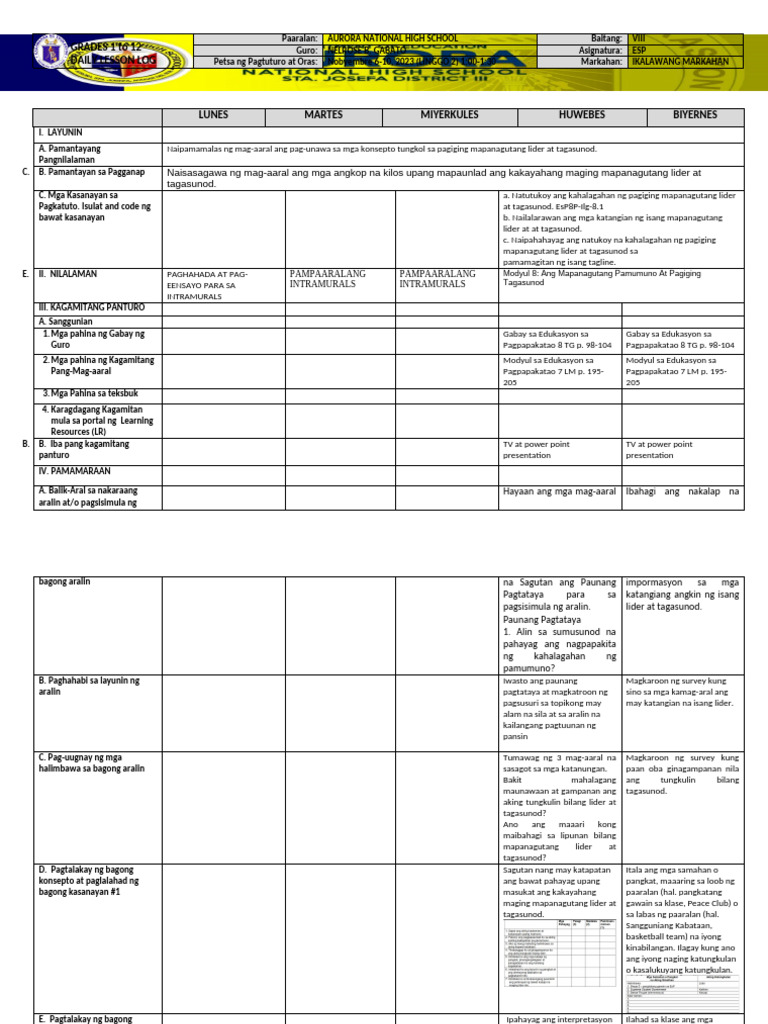 DLL - Esp 8 - Q2 - W2 | PDF