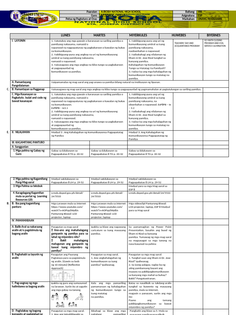 DLL - Esp 8 - Q1 - W5 | PDF