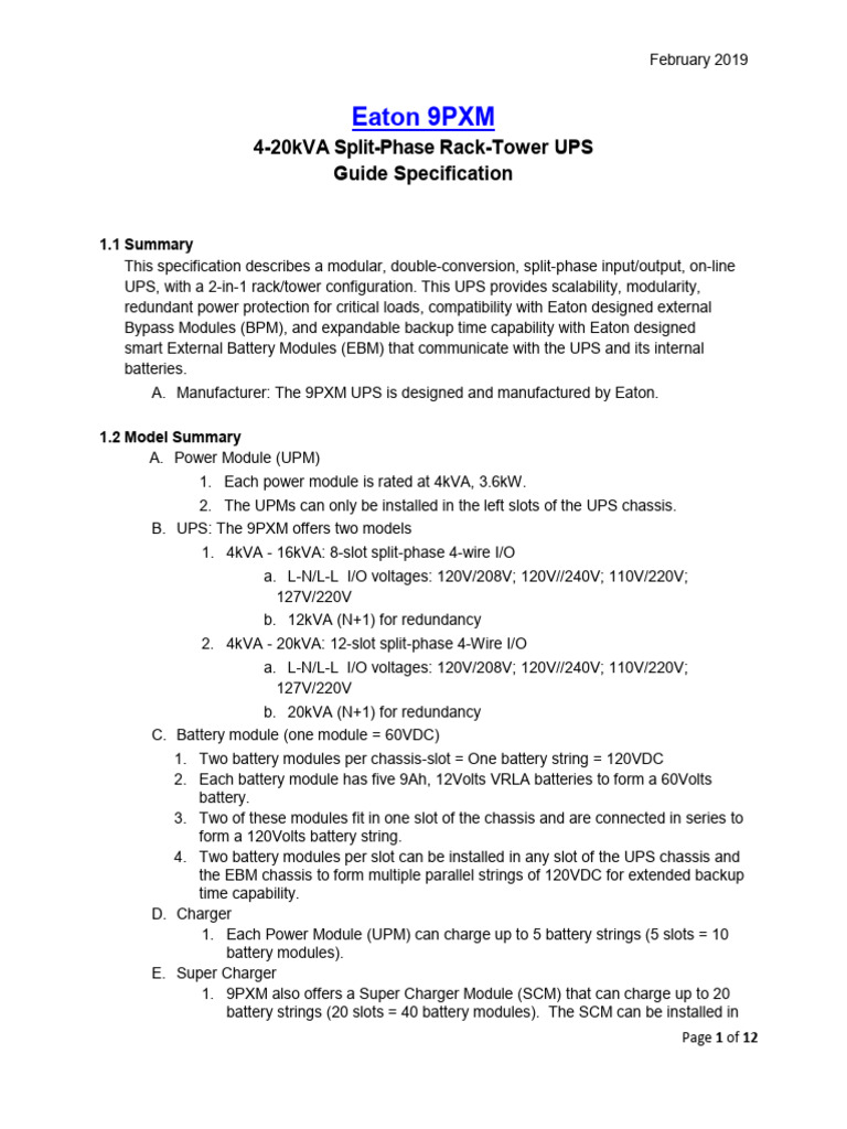 Eaton 9pxm Ups Guide Spec Ps153054en | PDF | Power Inverter | Battery ...
