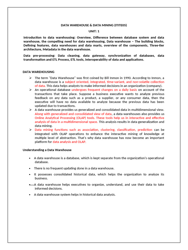 Data Warehouse Overview and Applications | PDF | Data Warehouse | Databases