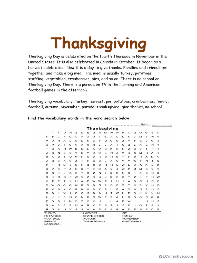 Thanksgiving Wordsearch | PDF