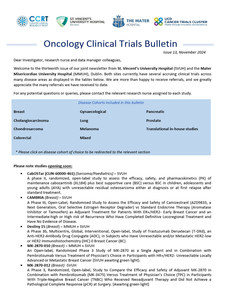 November 2024 SVUH MMUH Bulletin | PDF | Melanoma | Breast Cancer