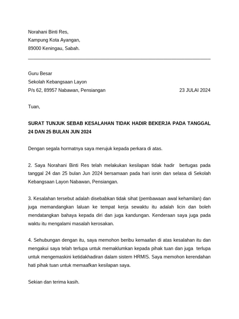 Contoh Surat Rasmi Untuk Sekolah | PDF
