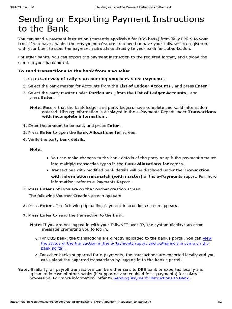 Sending or Exporting Payment Instructions To The Bank | PDF | Voucher ...