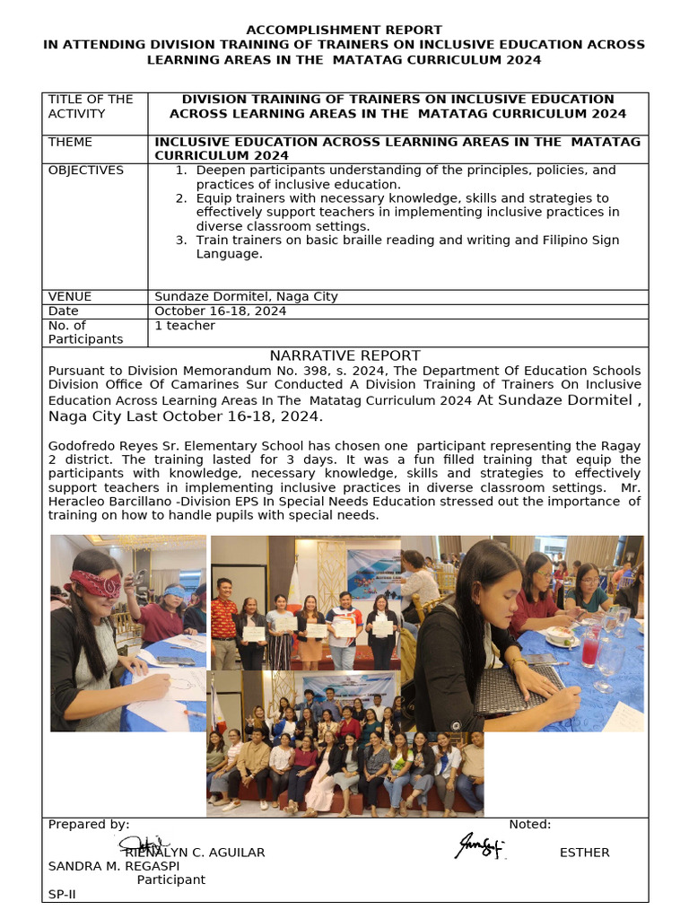 Training Accomplishment Report | PDF