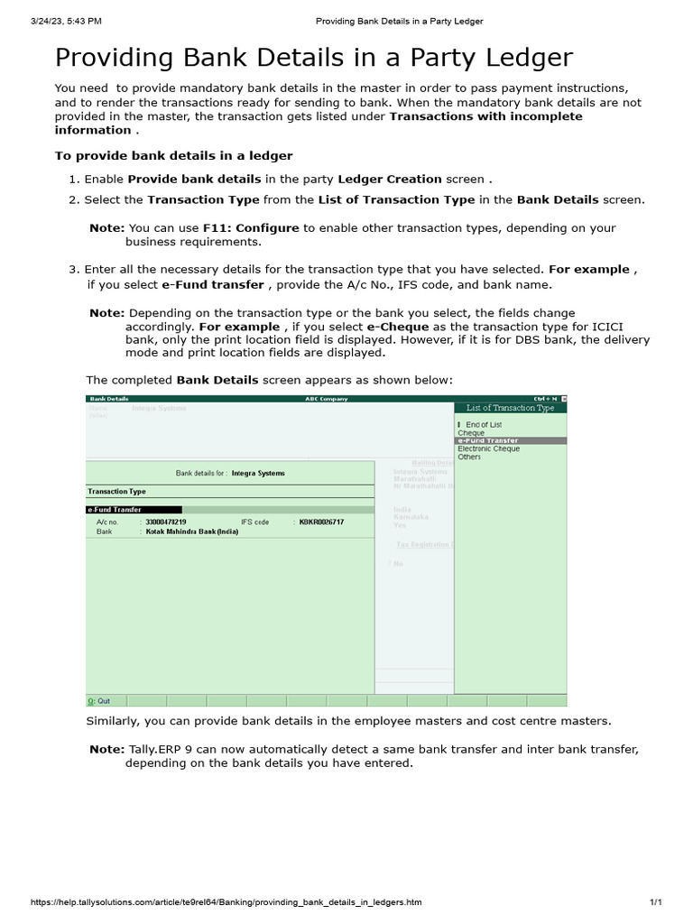 Providing Bank Details in A Party Ledger | PDF