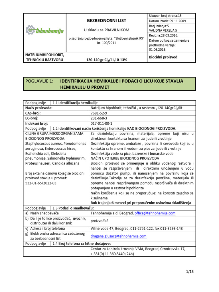 Natrijum Hipohlorit 12% - SRB | PDF