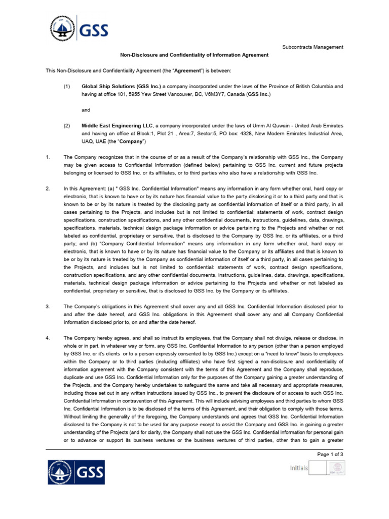 Non Disclosure Agreement (Two Way) GSS Inc 19 August 2024 GSS Signed | PDF | Non Disclosure ...