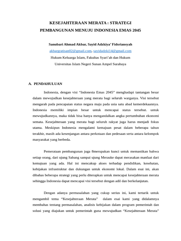 Kesejahteraan Merata: Strategi Pembangunan Menuju Indonesia Emas 2045 | PDF