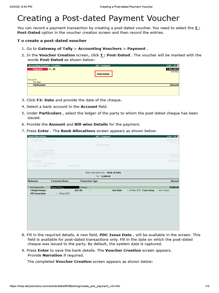 Creating A Post-Dated Payment Voucher | PDF