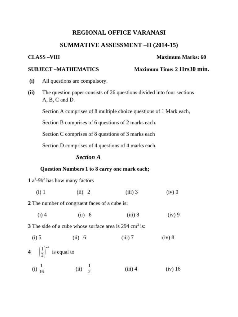 Lokraj VIII Maths Class VIII Sa 2 Maths 2014 15 qp1111111111111111111 | PDF | Area | Mathematics