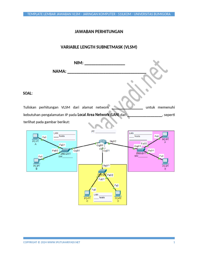 Template UTS VLSM - Jaringan Komputer | PDF